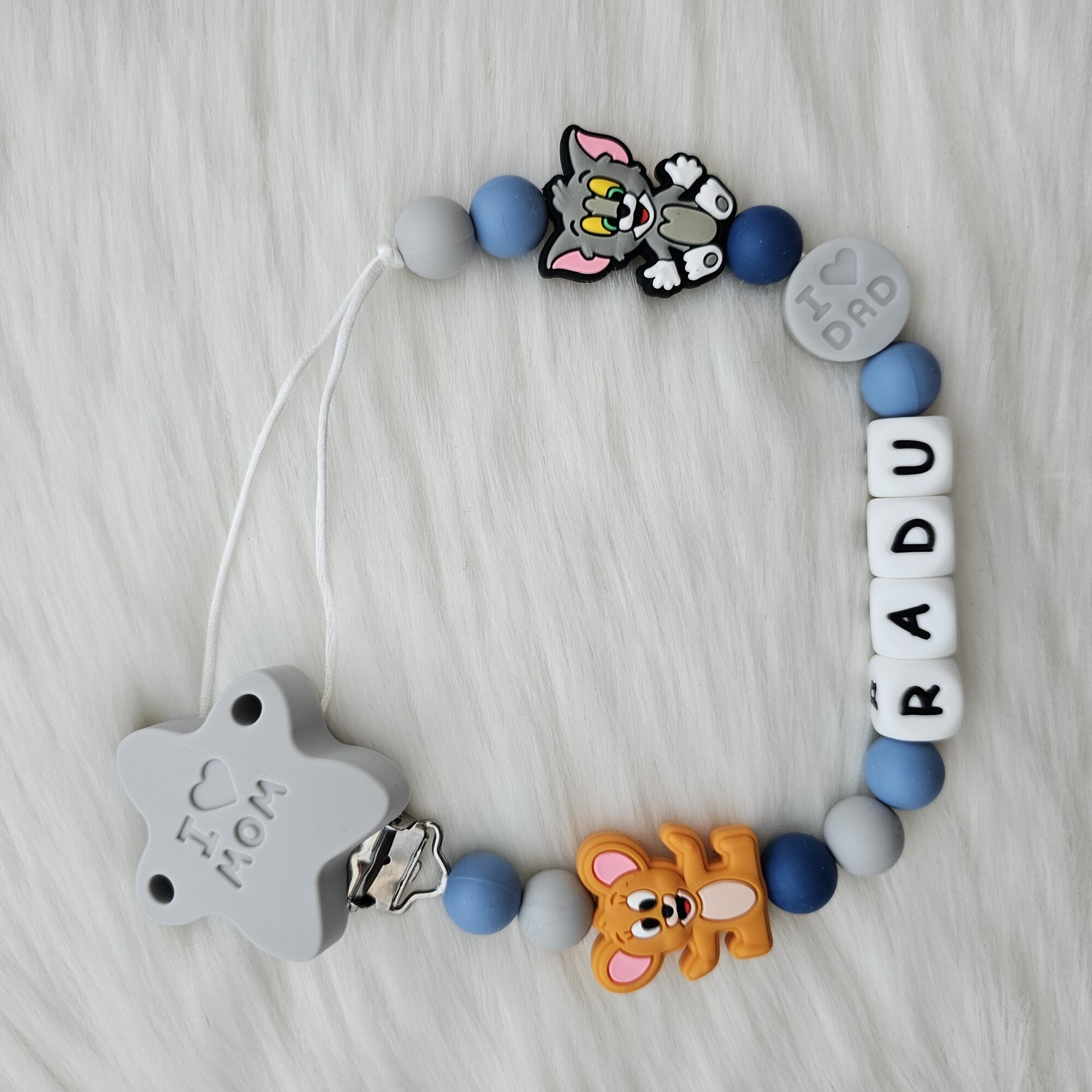 Lantisor pentru suzeta din silicon alimentar, Tom si Jerry - eMAG.ro