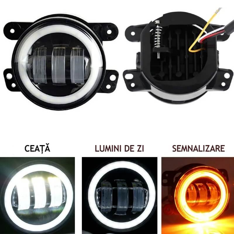 Set 2 proiectoare ceata 6 led cu lumini de zi si semnalizare in angel ...