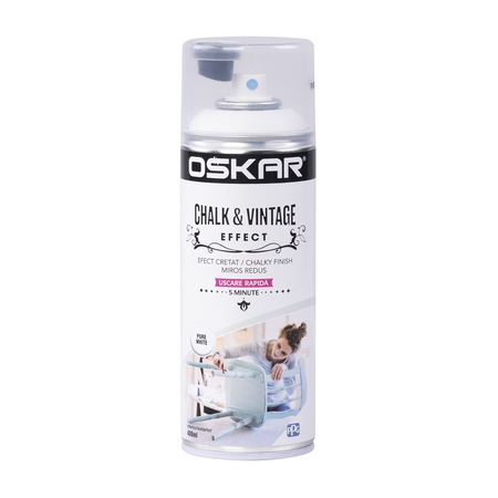 Vopsea spray Oskar Chalk&Vintage Effect, pure white, mat, 400 ml - eMAG.ro