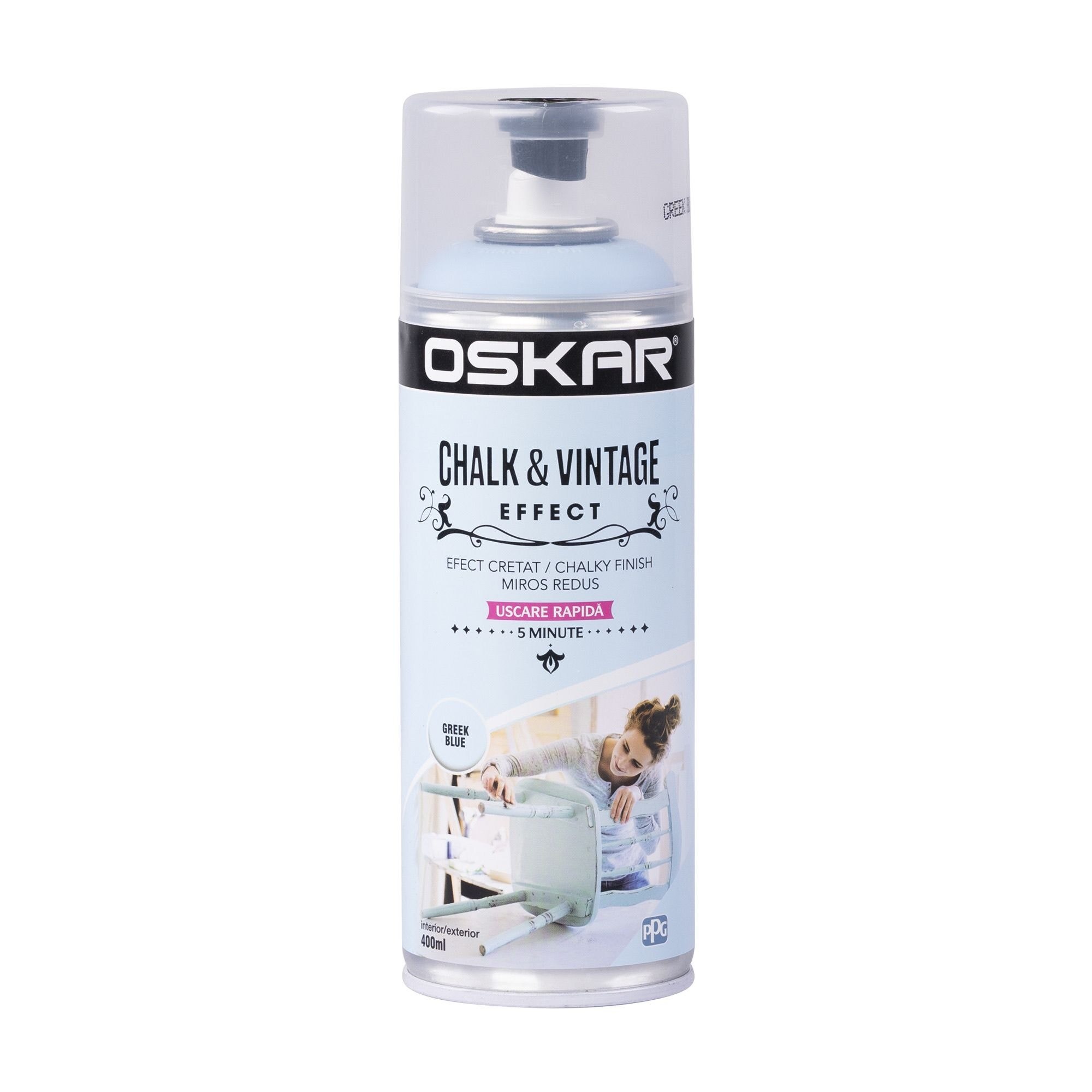 Vopsea spray Oskar Chalk&Vintage Effect, greek blue, mat, 400 ml - eMAG.ro