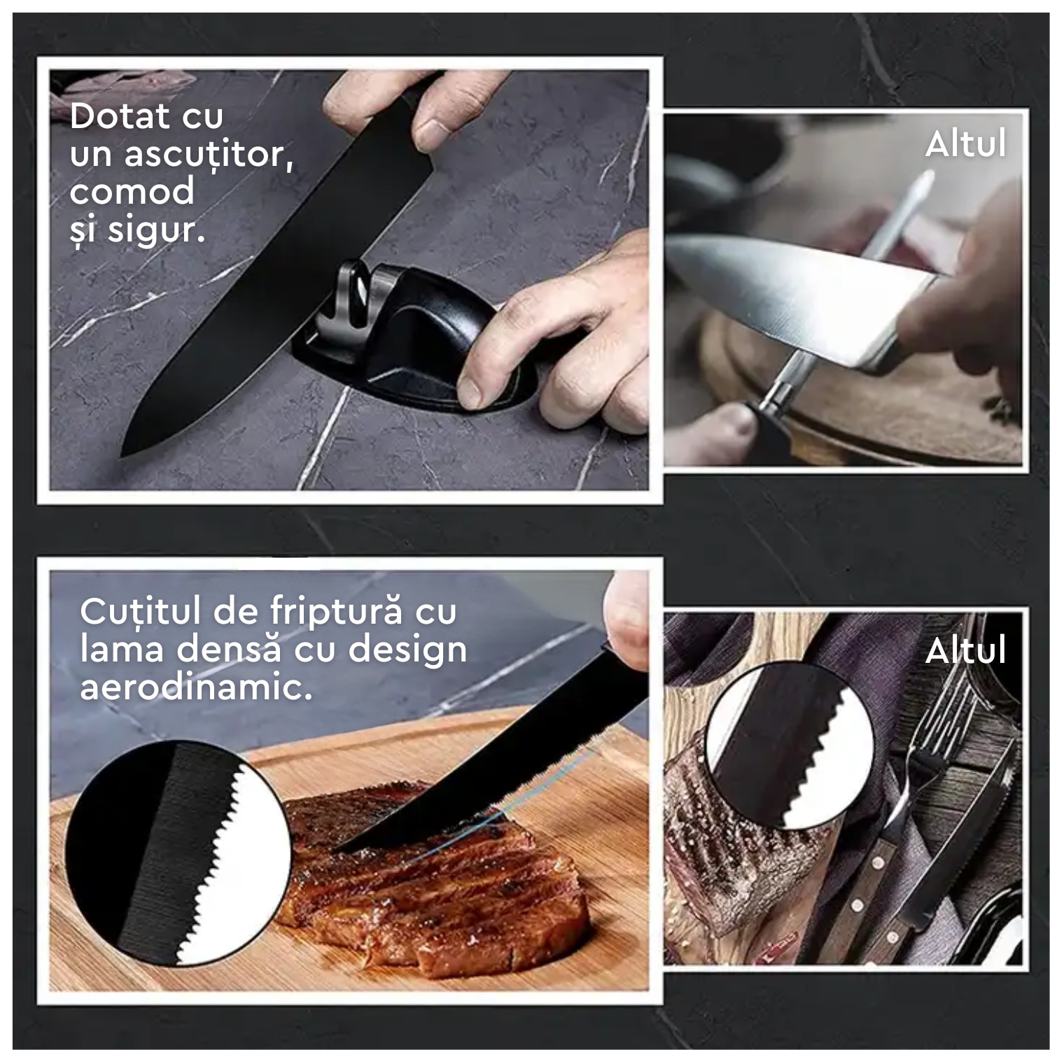 Set de cutite pentru bucatarie, Simply Joy, 17 piese, cu suport acrilic ...