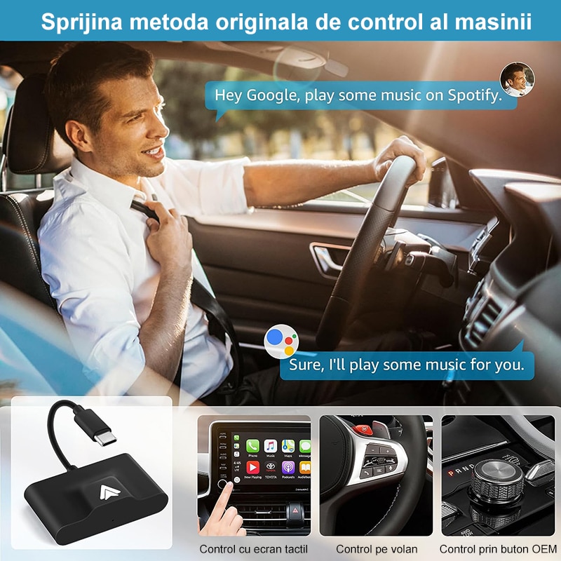 Modul Android Auto wireless, Pentru autoturisme, Adaptor de la wired la ...