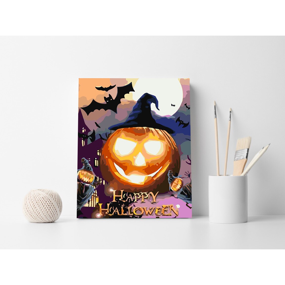 Set pictura pe numere Happy Halloween 3605, panza bumbac pe rama lemn ...