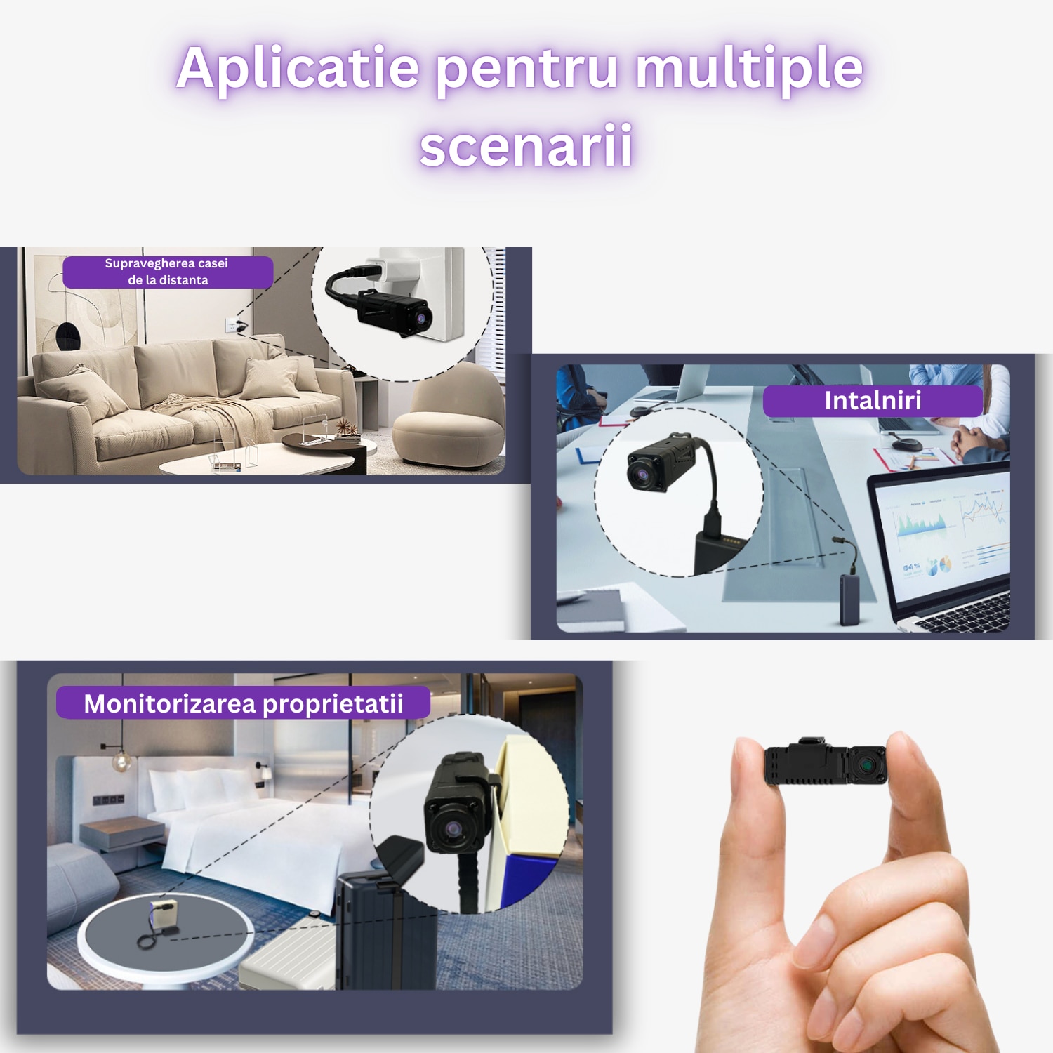 Mini camera spion WIFI, EJ PRODUCTS, X22, night vision, HD, detectarea ...