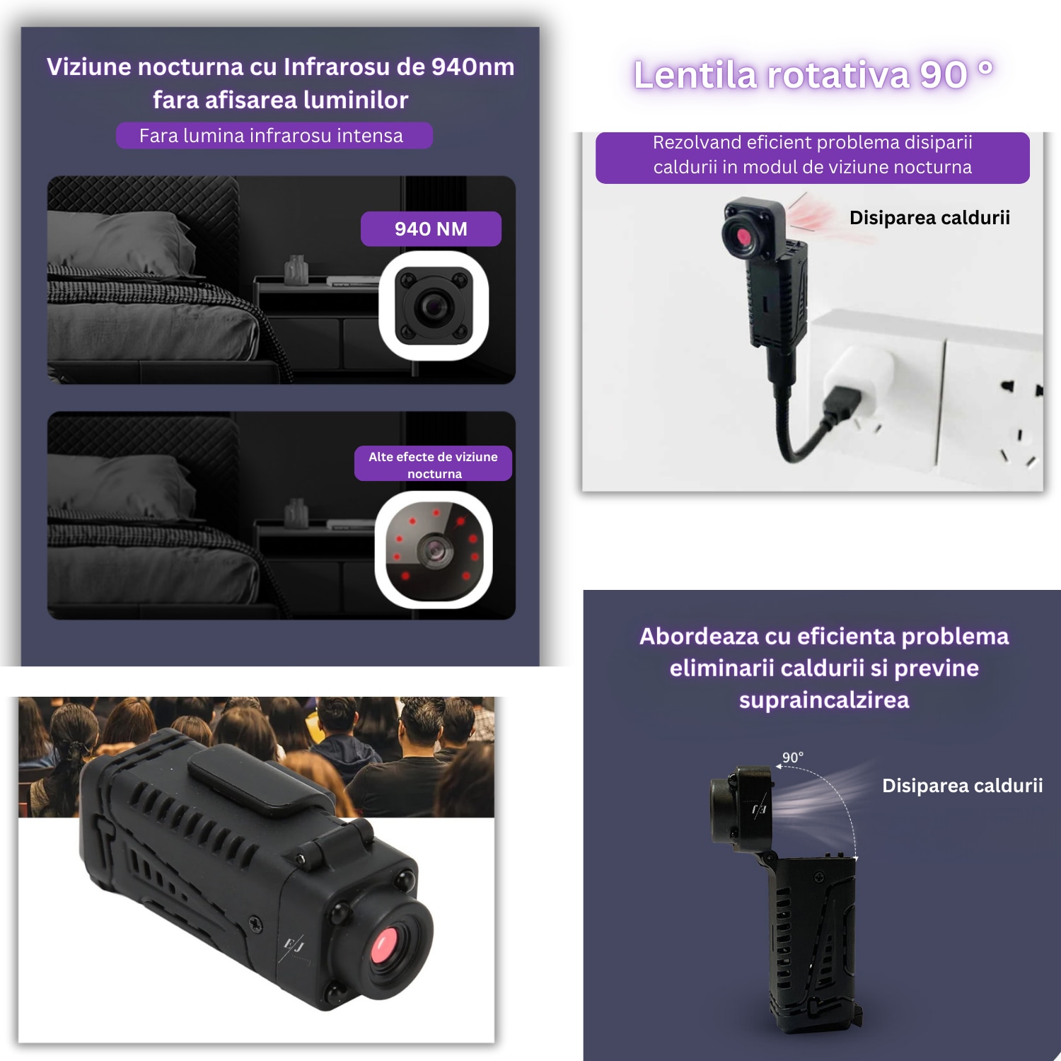 Mini camera spion WIFI, EJ PRODUCTS, X22, night vision, HD, detectarea ...