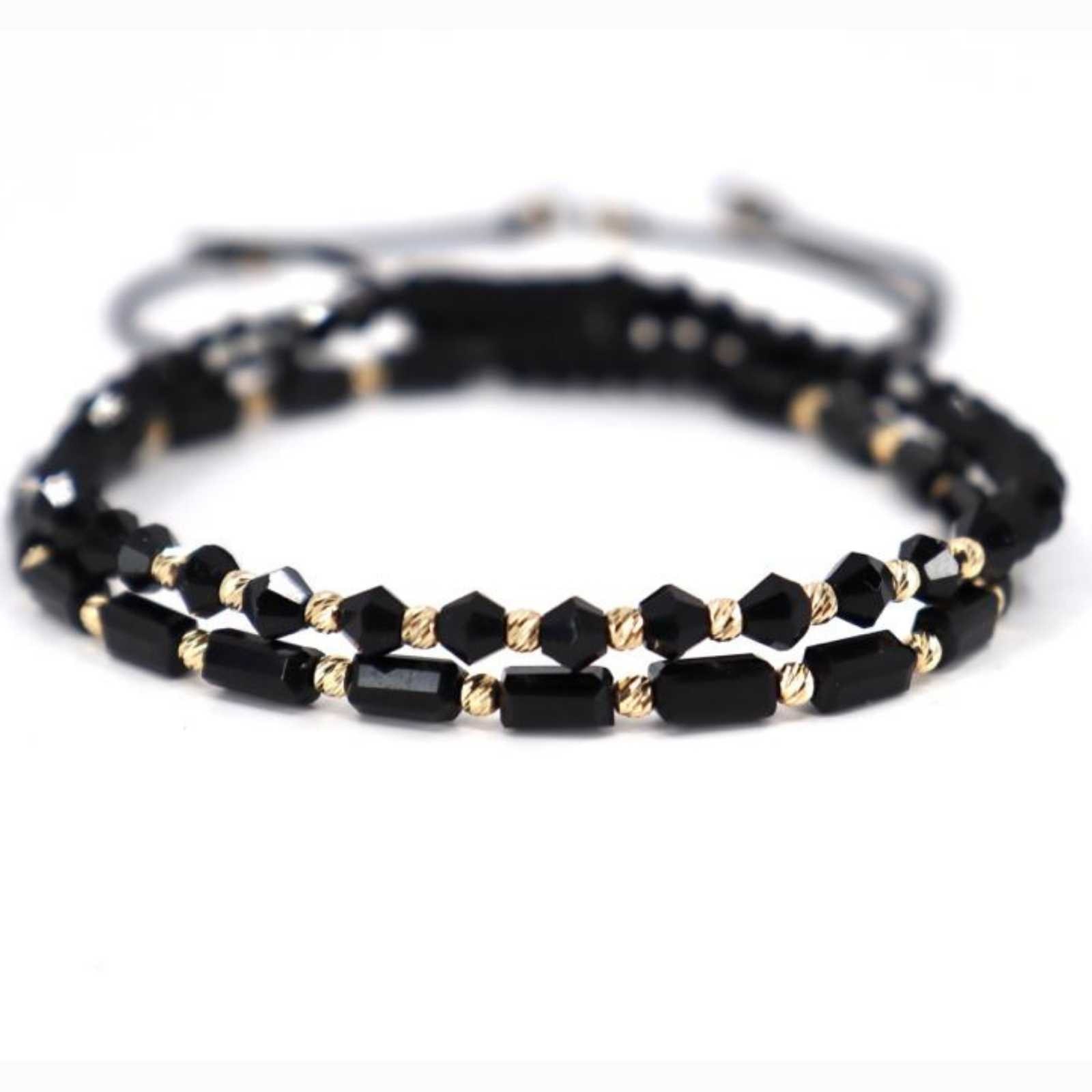 Set bratari cu bilute de aur 14K, cristale sticla, snur reglabil - eMAG.ro