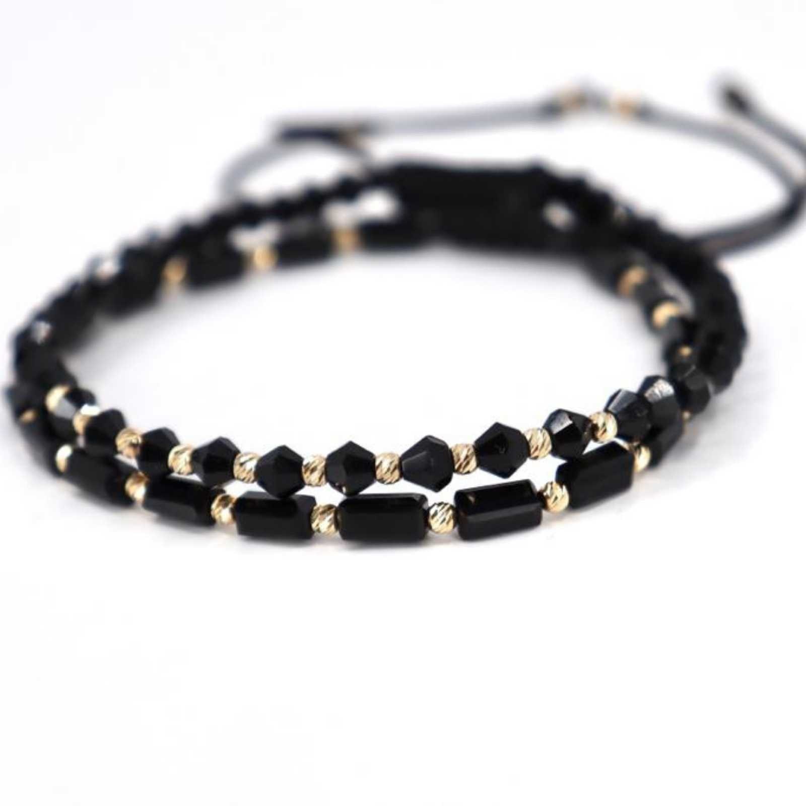 Set bratari cu bilute de aur 14K, cristale sticla, snur reglabil - eMAG.ro