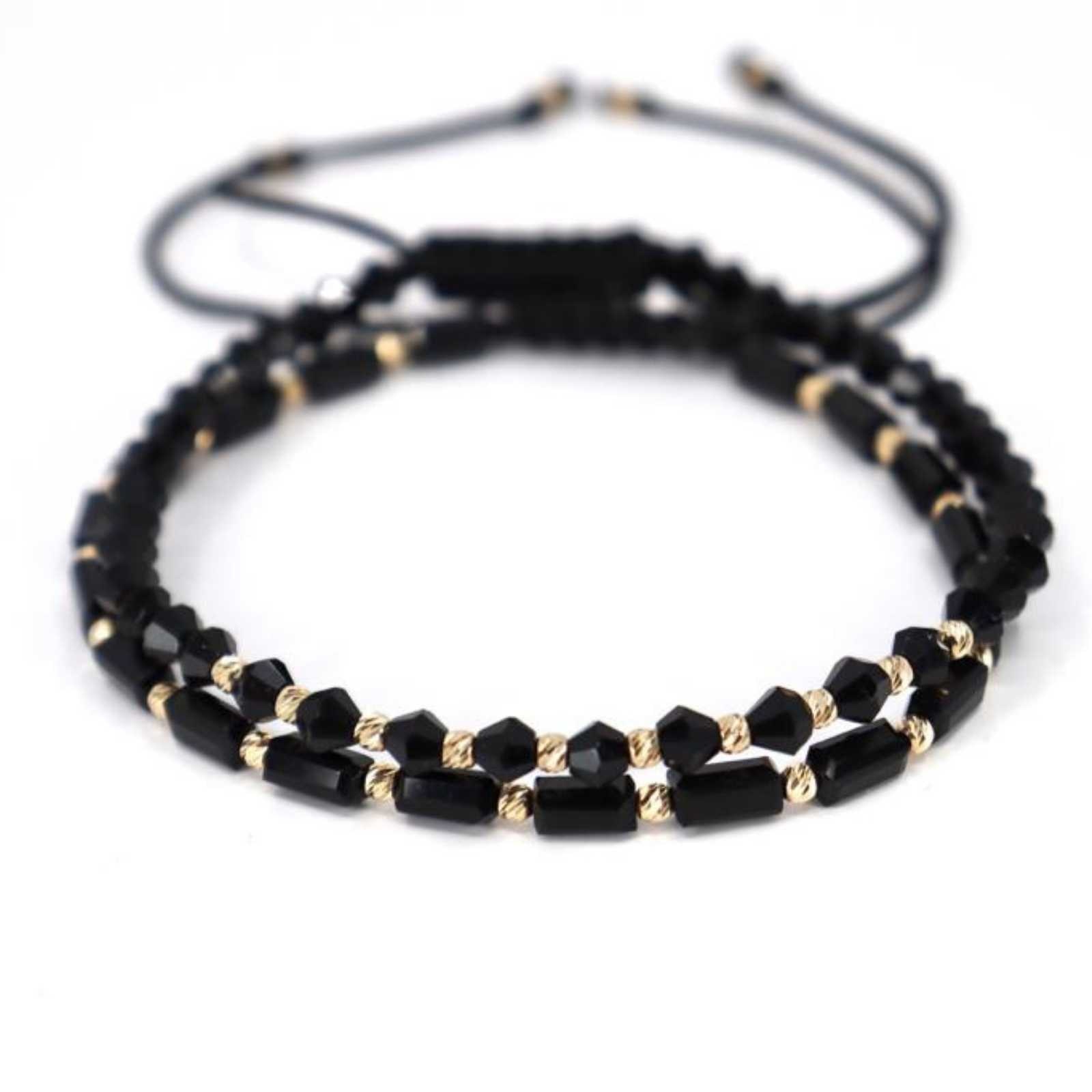 Set bratari cu bilute de aur 14K, cristale sticla, snur reglabil - eMAG.ro