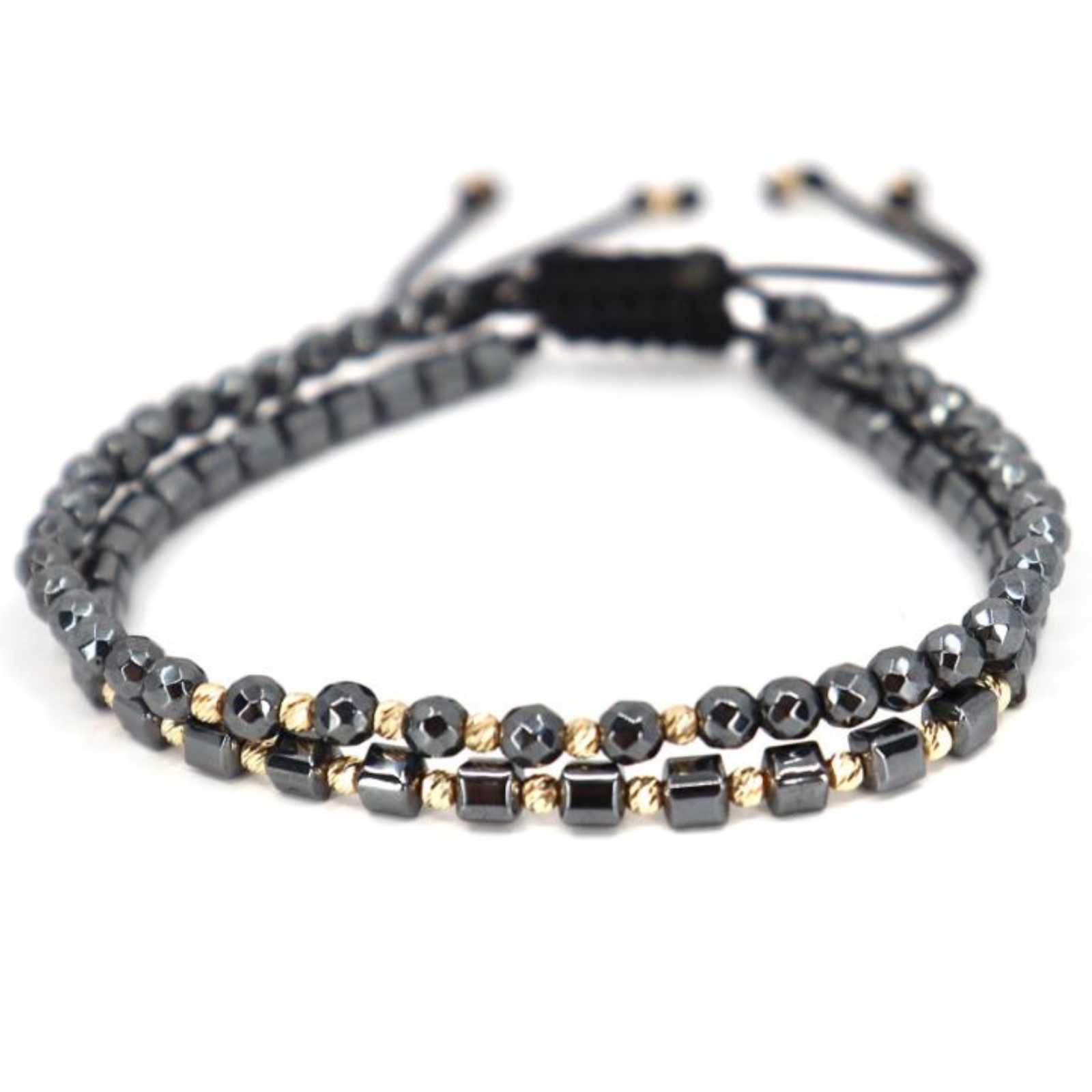Set bratari cu bilute de aur 14K, pietre Hematit fatetat si cuburi ...