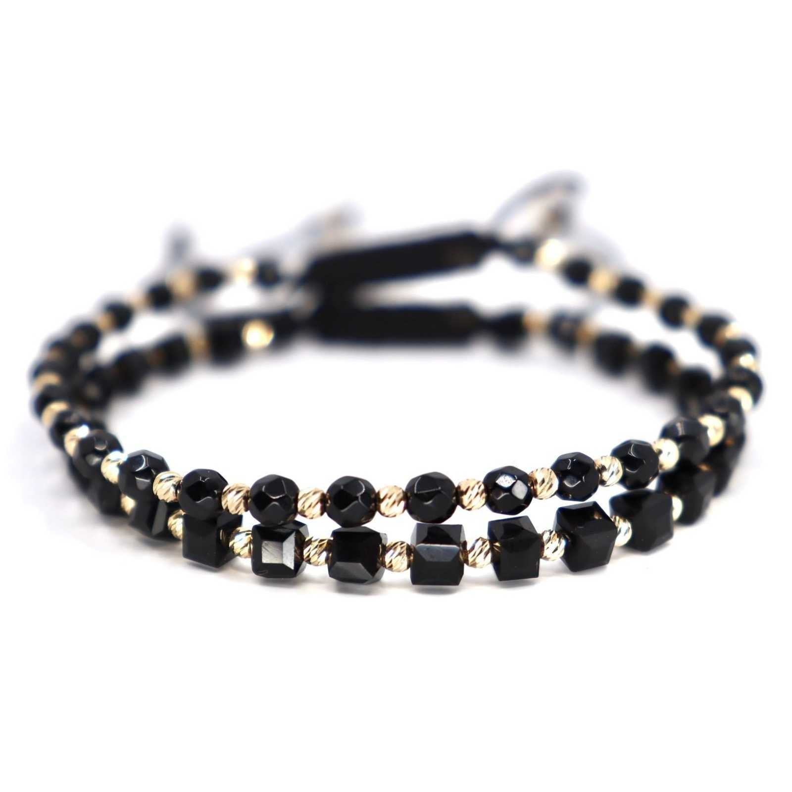 Set bratari cu bilute de aur 14K, pietre onix fatetat si cristale ...