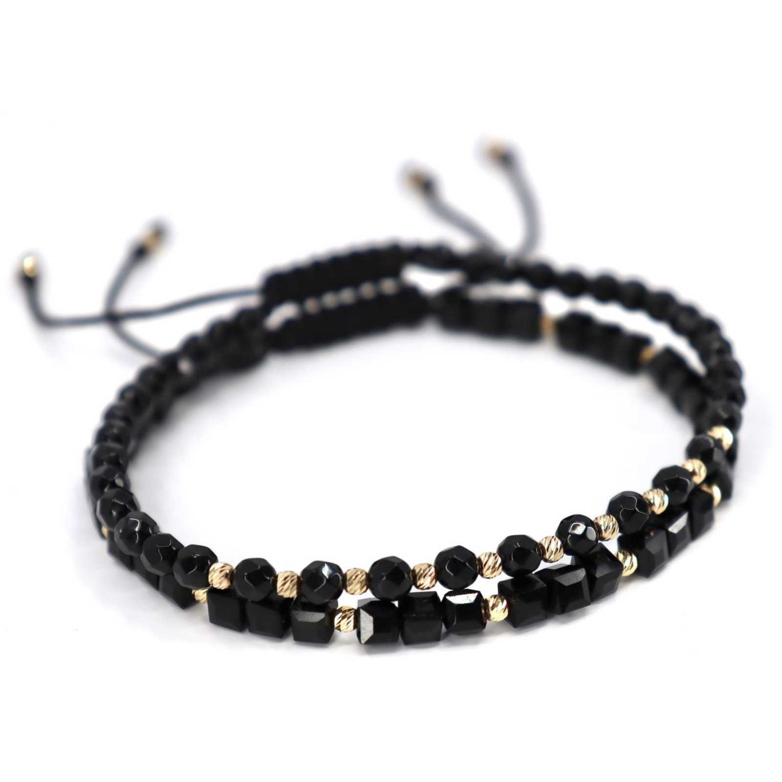 Set bratari cu bilute de aur, cristale sticla si onix fatetat, snur ...