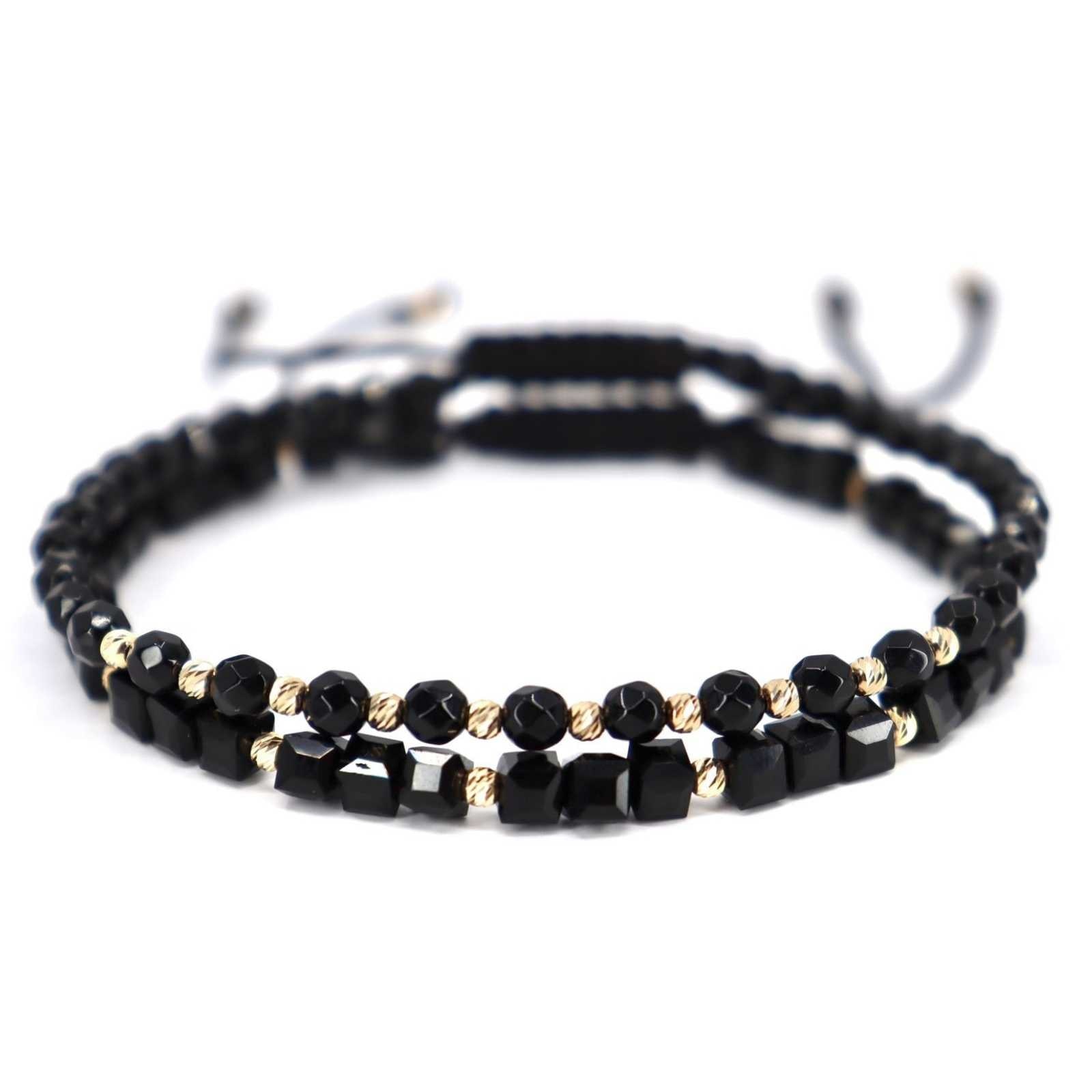 Set bratari cu bilute de aur, cristale sticla si onix fatetat, snur ...