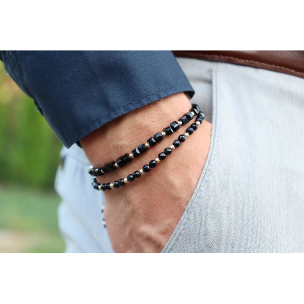 Set bratari cu bilute de aur, onix fatetat si cristale sticla cuburi ...