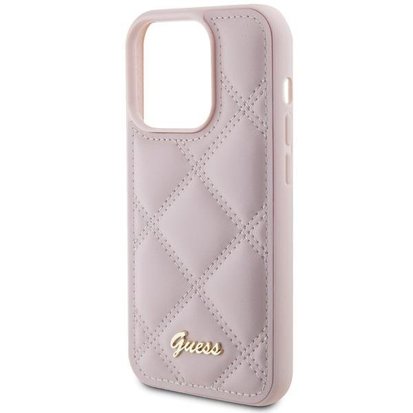 Husa Guess compatibila cu iPhone 15 Pro Max, Quilted Metal Logo, Roz ...