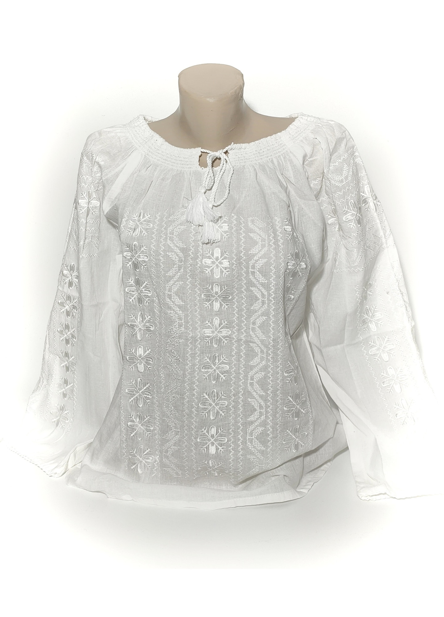 Bluza traditionala brodata tip ie, bumbac, alb, model 12, L - eMAG.ro