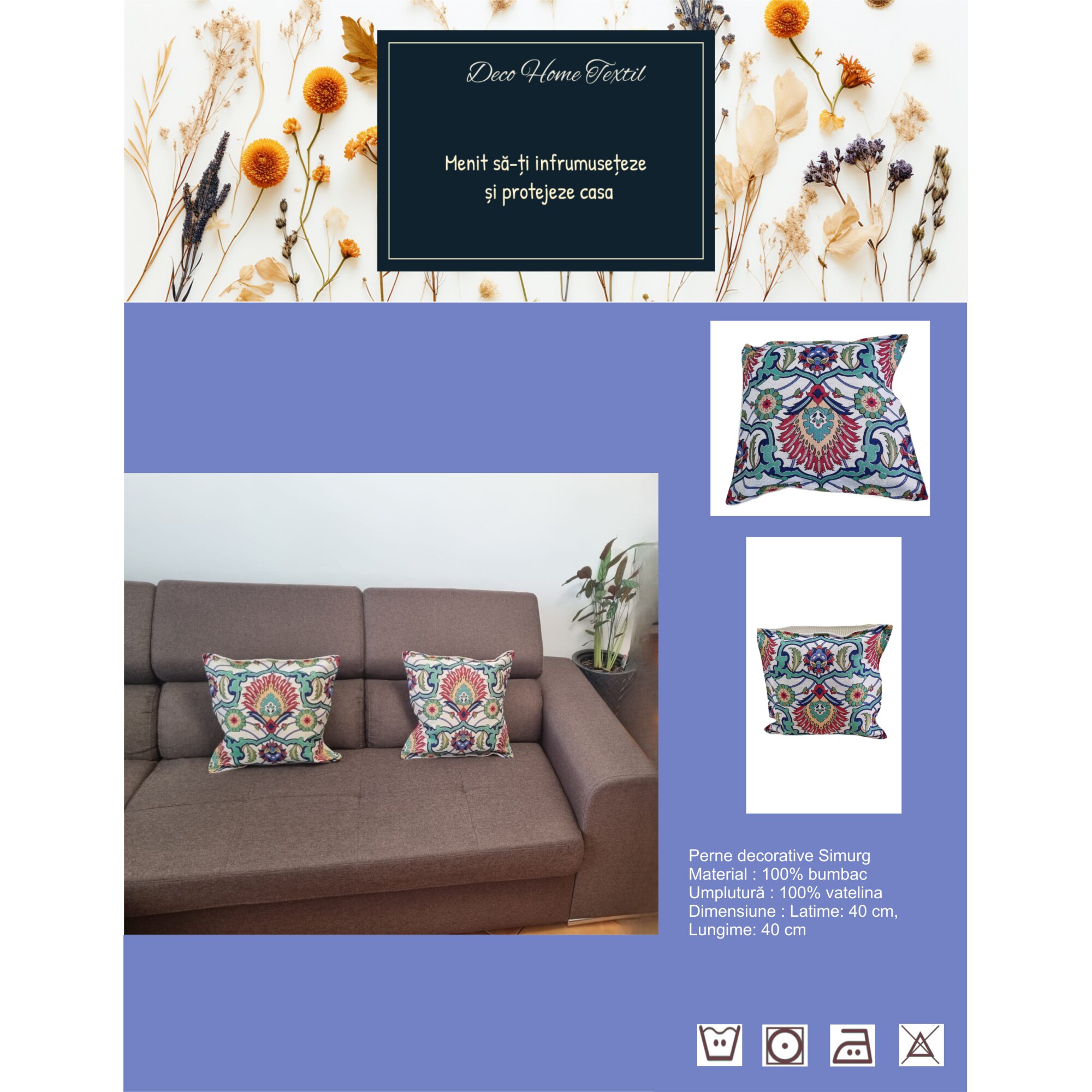 Set 2 perne decorative 40x40 cm, motiv2 - eMAG.ro