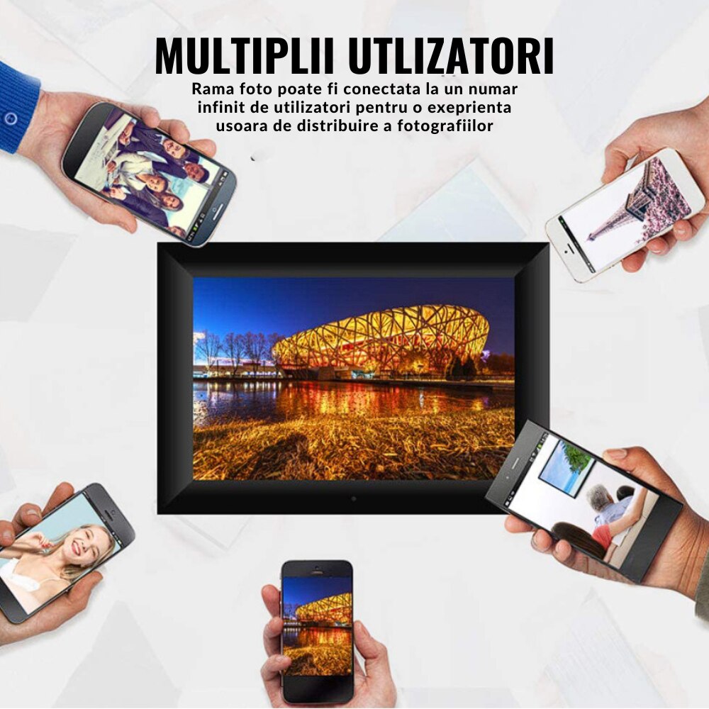 Rama foto digitala, 10.1 inch, aplicatie Frameo, Android, iOS, Ecran ...