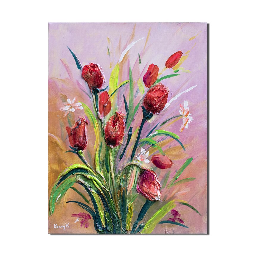 Tablou pictat manual Artnova, Lalele, pictura 40x30cm acril pe panza ...