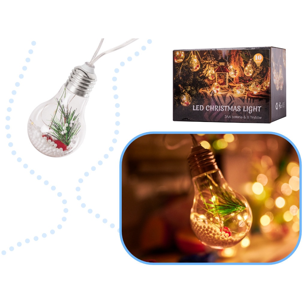 Instalatie cu led, model becuri decorative, cu baterii, alb cald, 50 ...