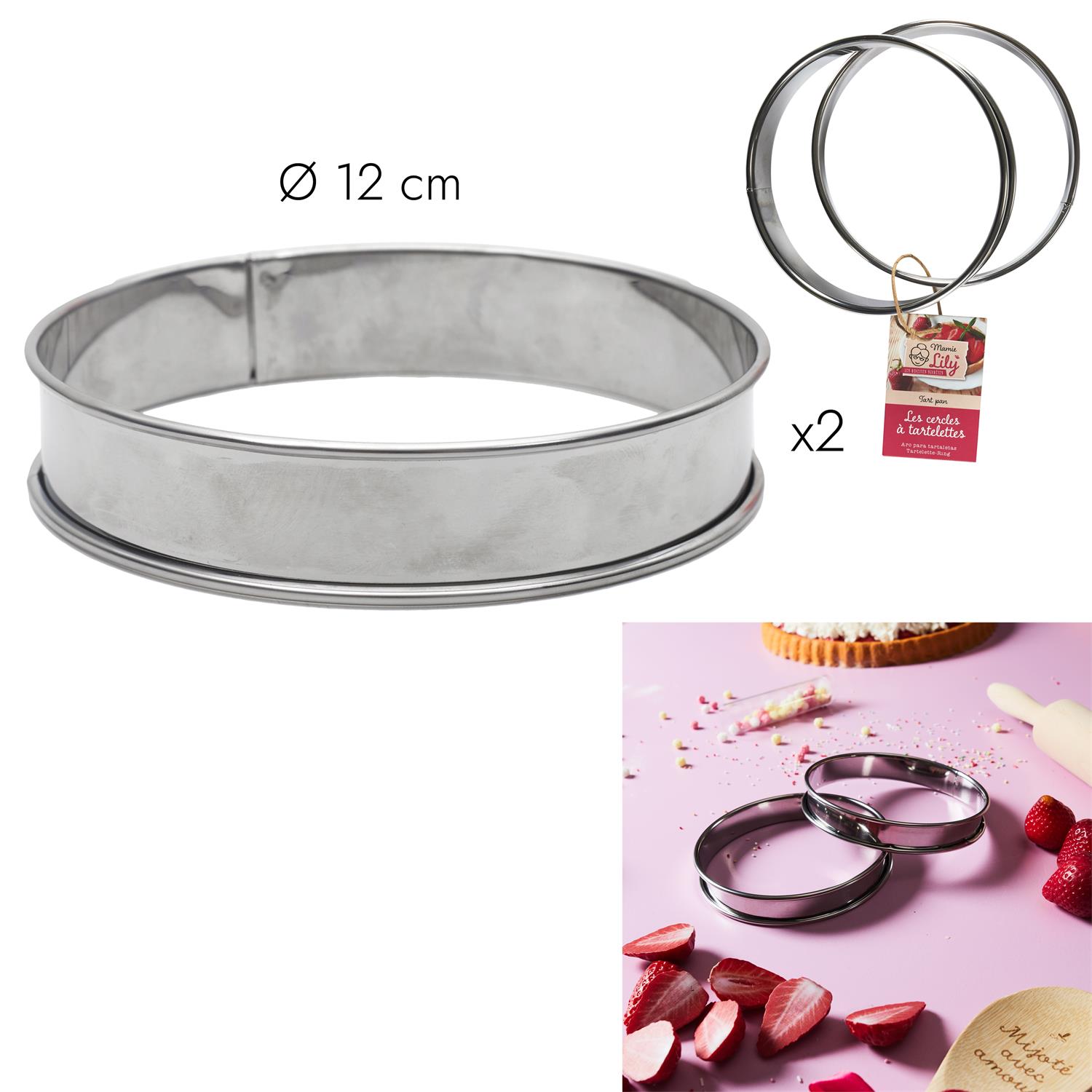 Set 2 forme tip cerc pentru tarta, inox, 12x2.5 cm, Happymax - eMAG.ro