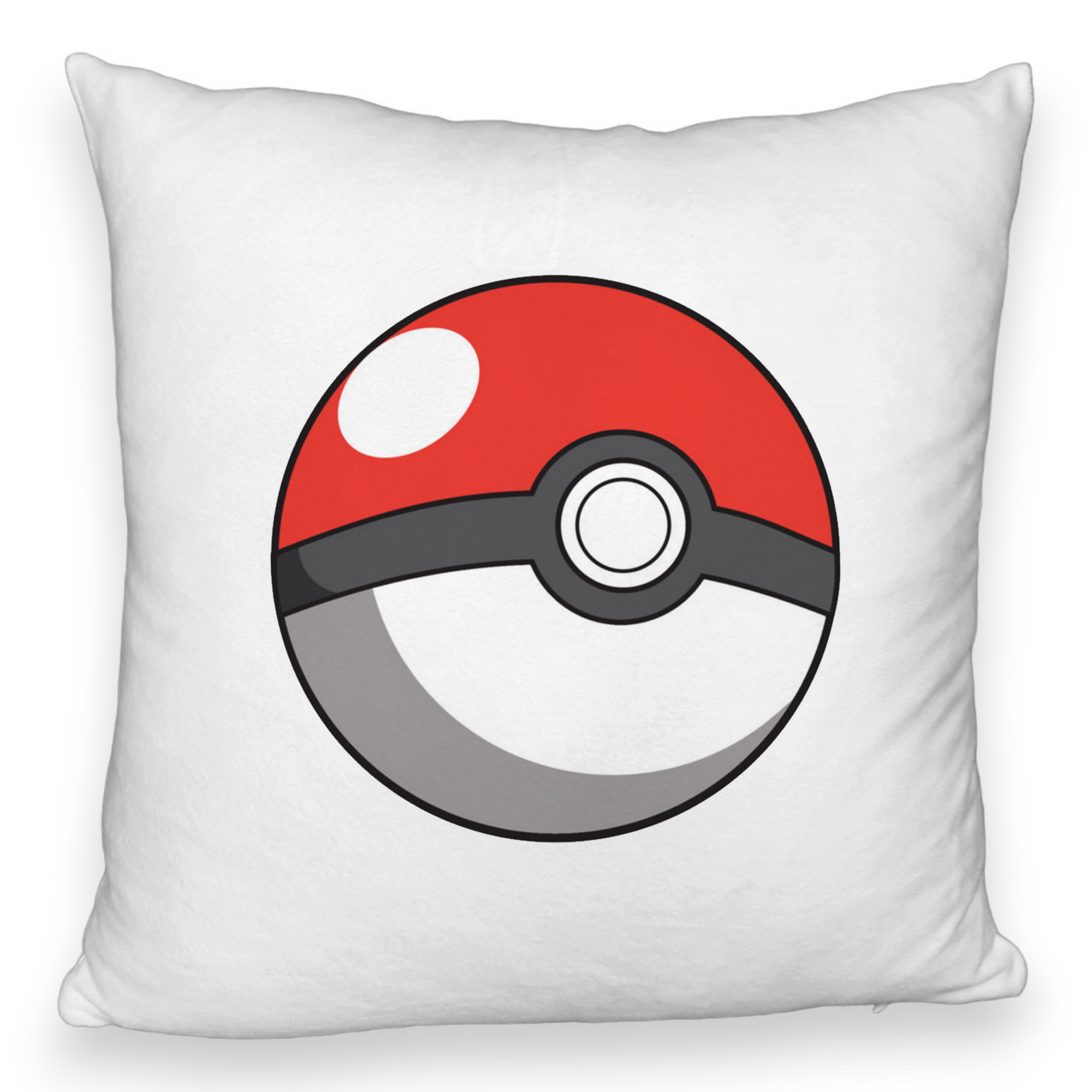 Пухкава декоративна възглавница, Детски модел Pokeball, 40x40 см, Бяла ...