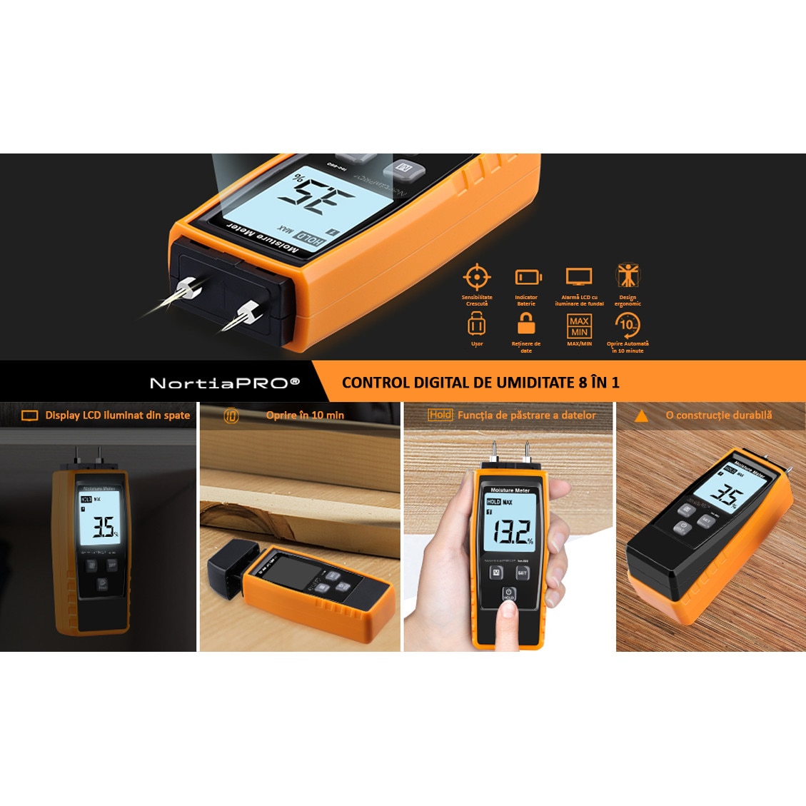 Umidometru Profesional Multifunctional, Nortiapro®, Control Digital de ...