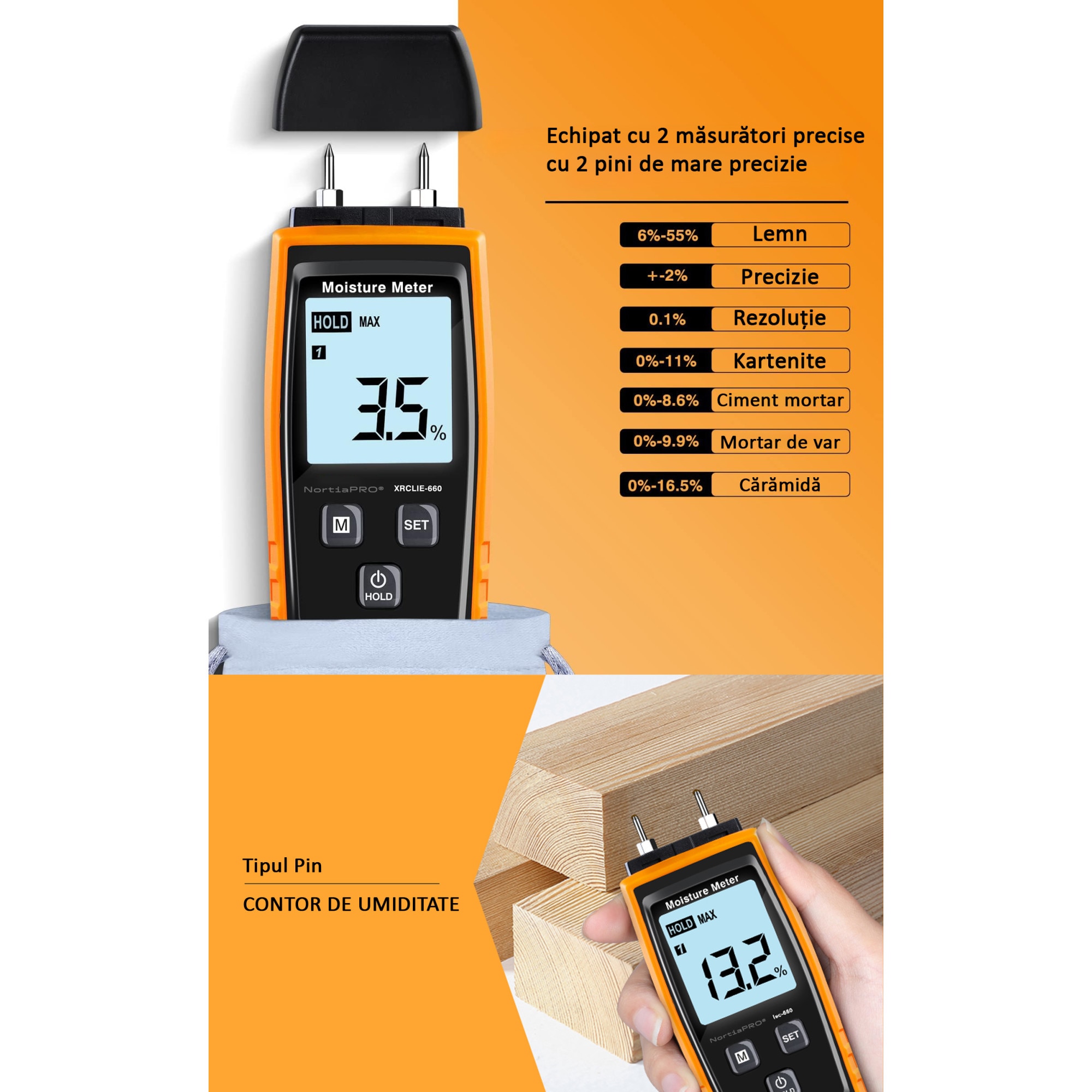 Umidometru Profesional Multifunctional, Nortiapro®, Control Digital de ...