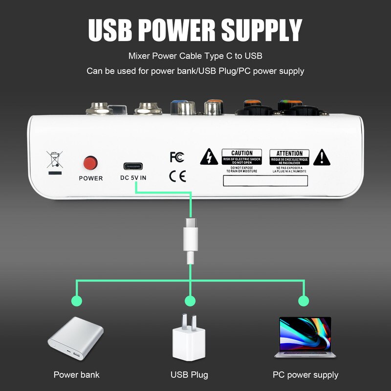 Mixer audio cu 4 canale inregistrare, USB, Argintiu - eMAG.ro