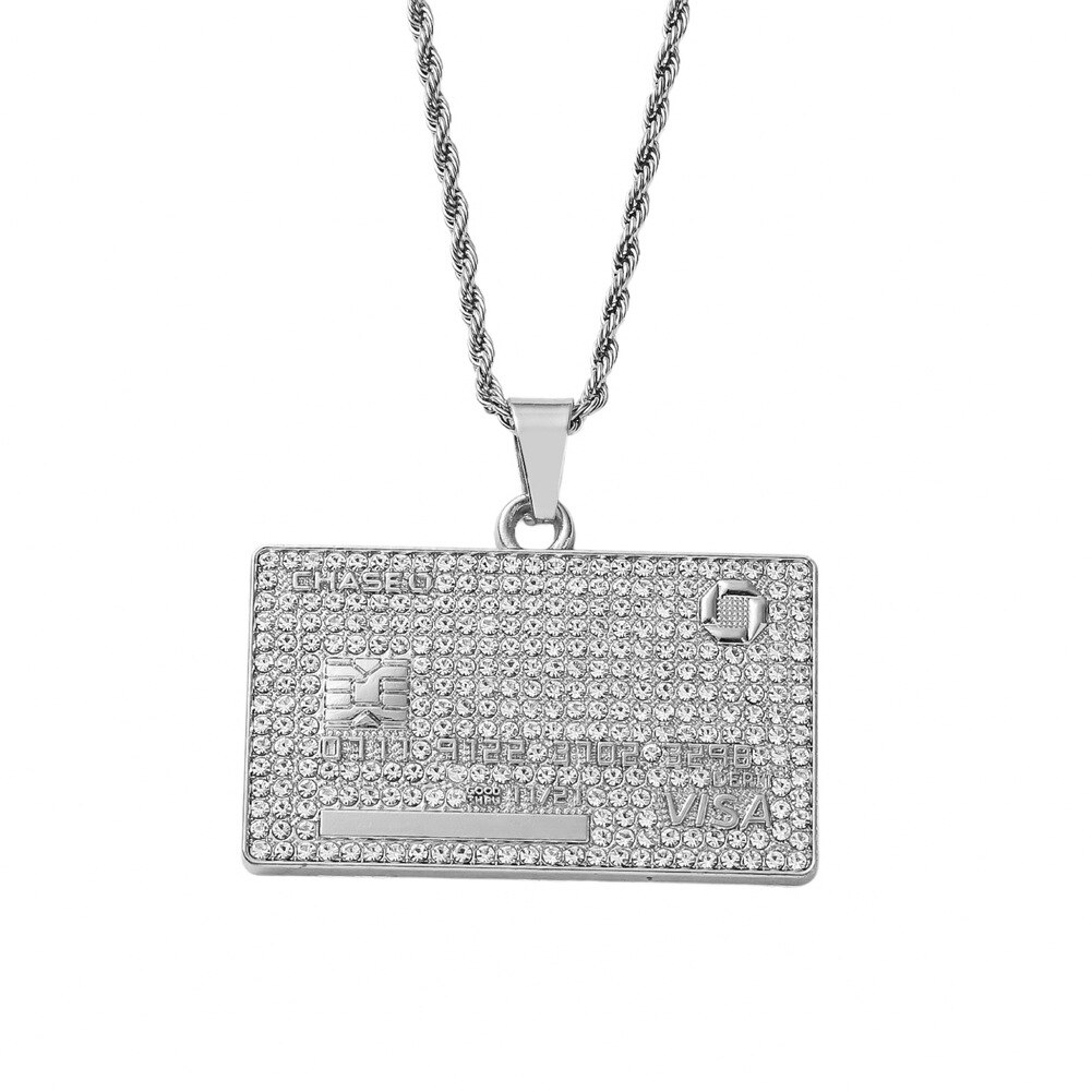 Lantisor model Rope Hip Hop cu pandantiv Iced Out in forma de card ...