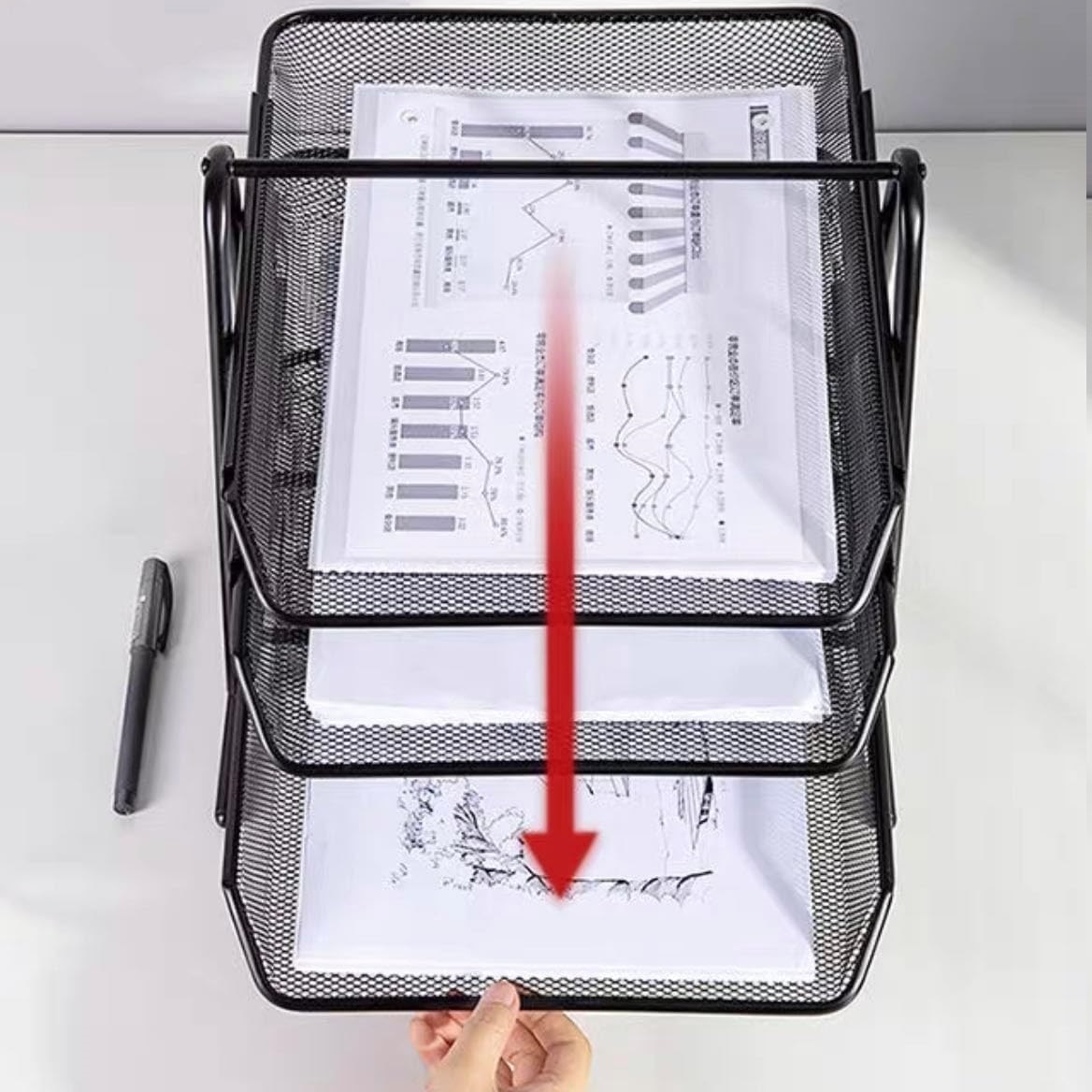 Set 3 tavite metalice pentru documente, suprapozabile, suport din plasa ...