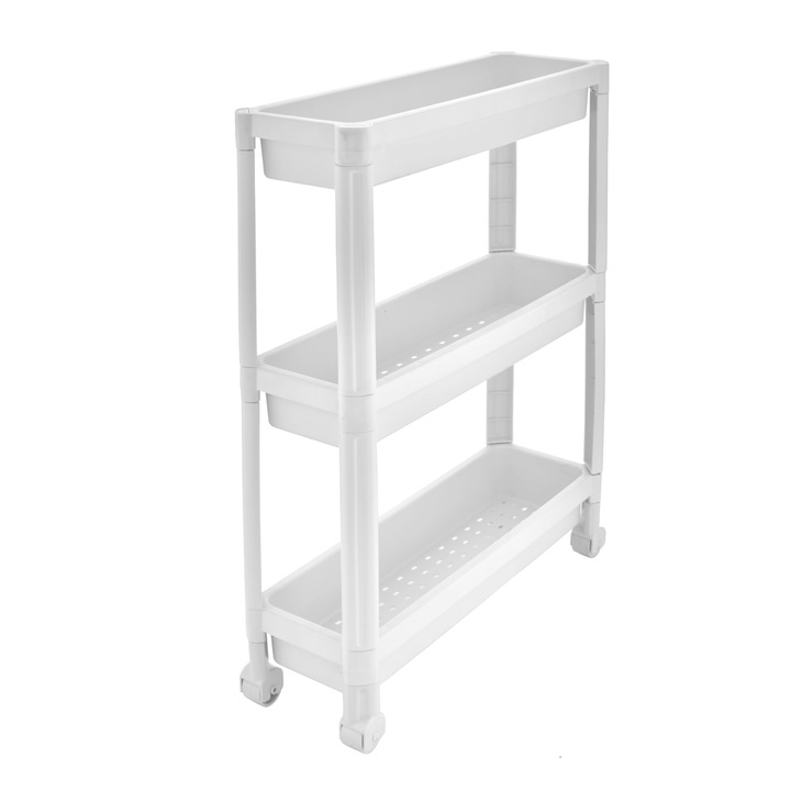 Organizator slim portabil cu roti, 3 rafturi, pentru bucatarie sau baie ...