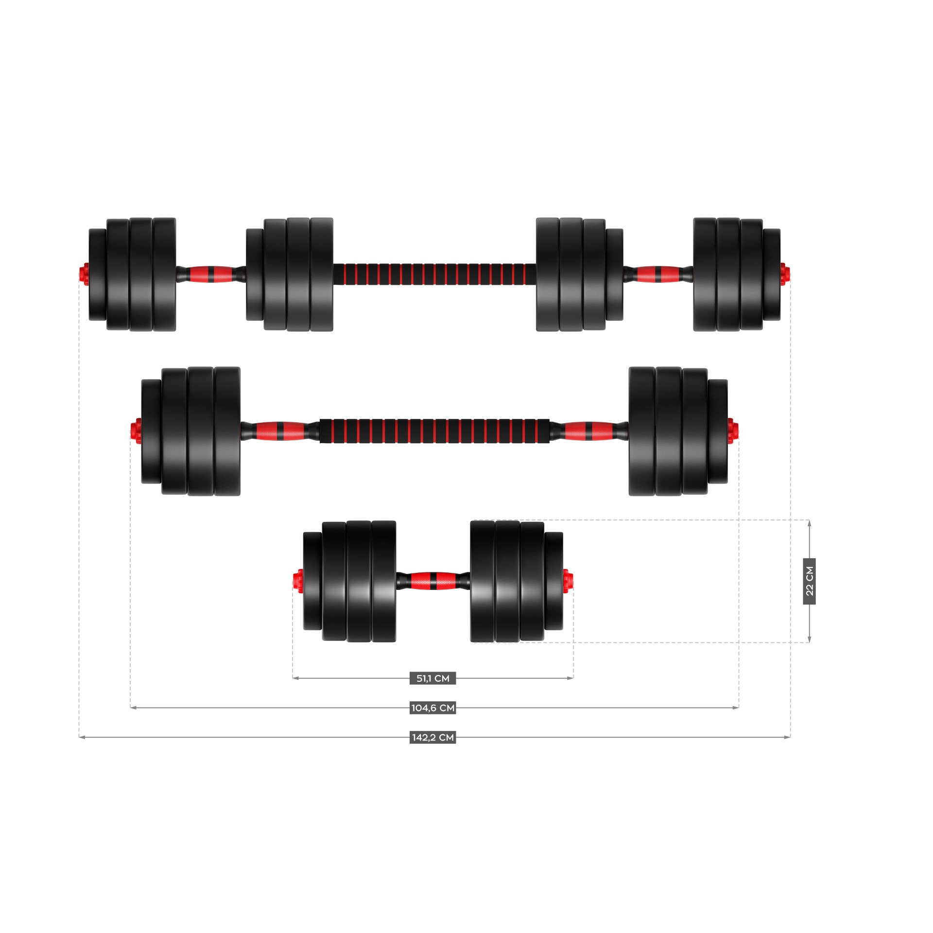 Set Gantera reglabila kettlebell Lion 40 de 40 kg, doua bare, 16 greutati, 4x2.5kg, 8x3kg, cu o ...