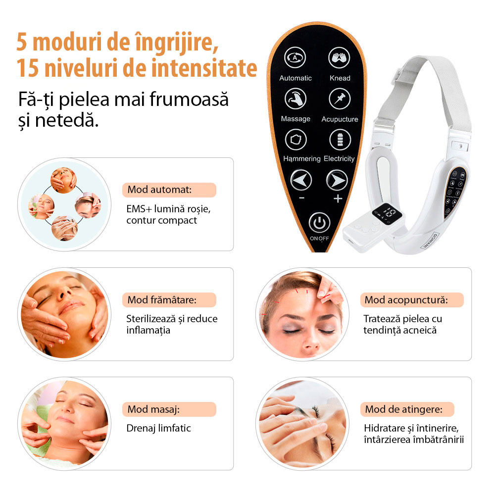 Уред за лифтинг на лице INVINCIO Slim Face Plus, фотонна терапия, масаж ...