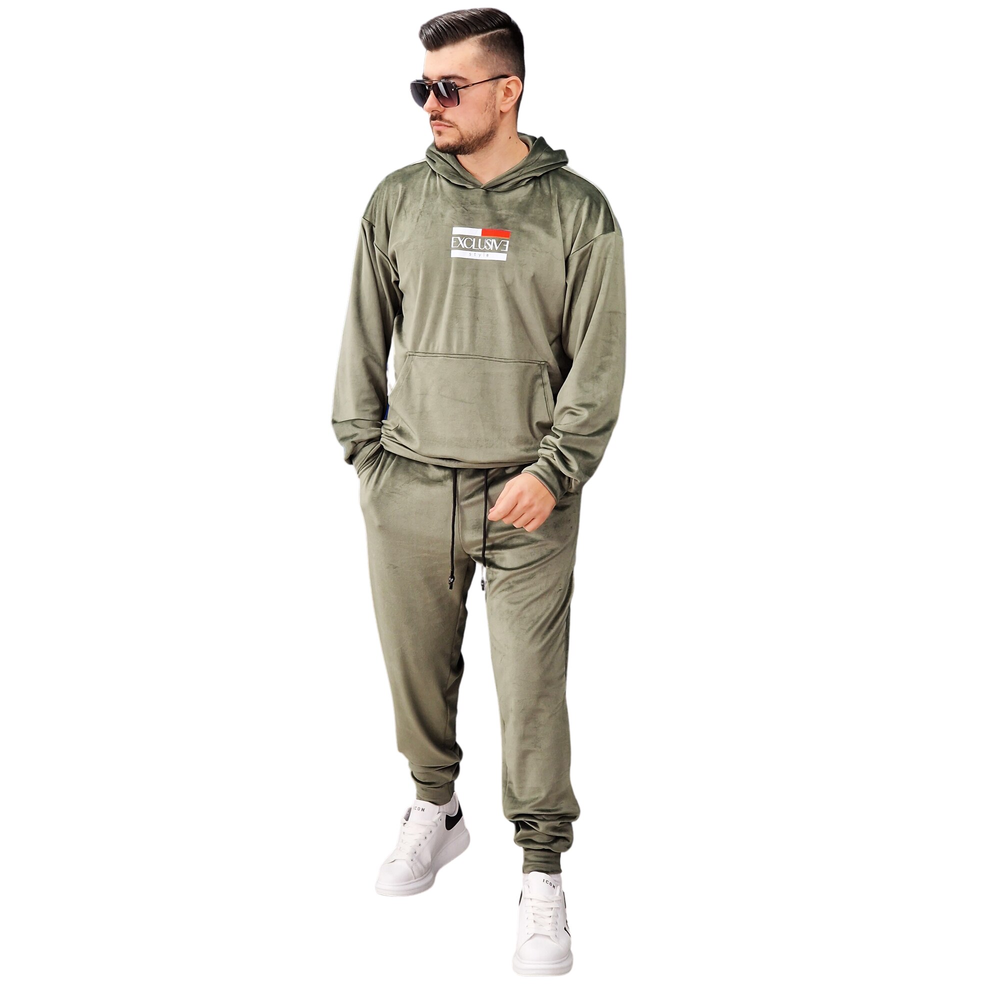 Trening barbatesc VEx Oversized, Catifea, L, Masliniu - eMAG.ro