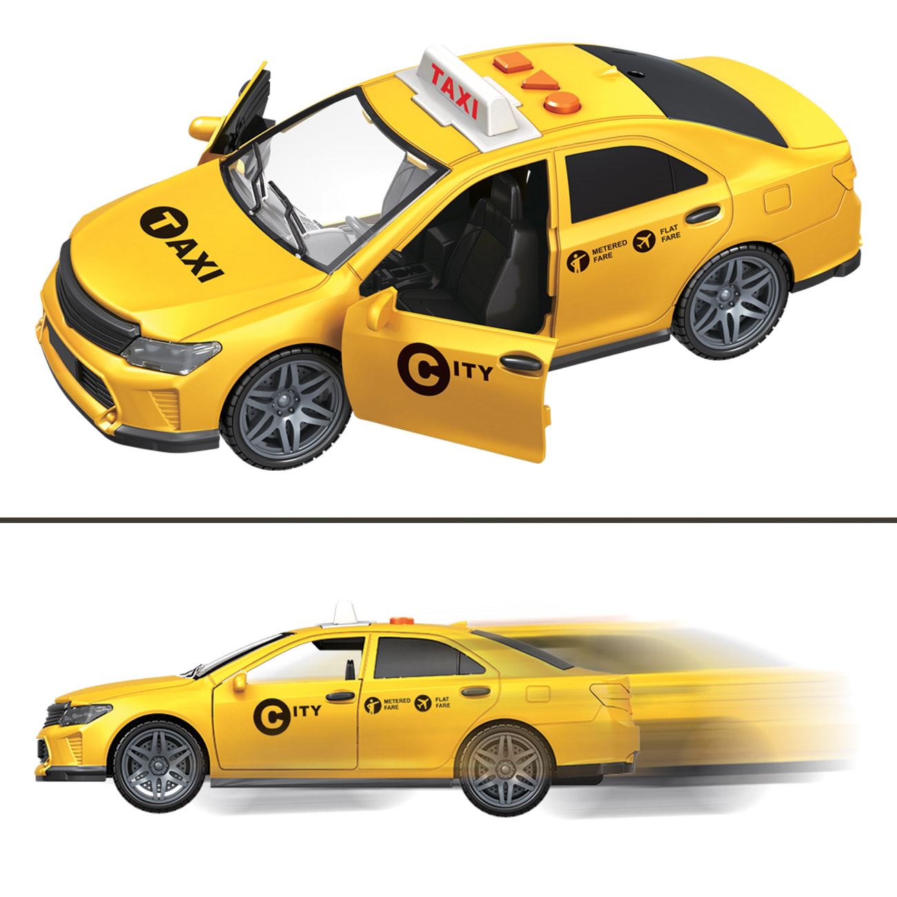 Masina de taxi Shopiens® cu design realist, lumina si sunet, galben ...