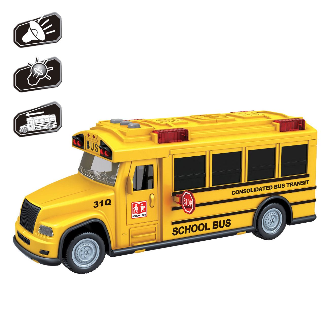 Autobuz scolar american cu lumini, sunete de functionare, o usa care se ...