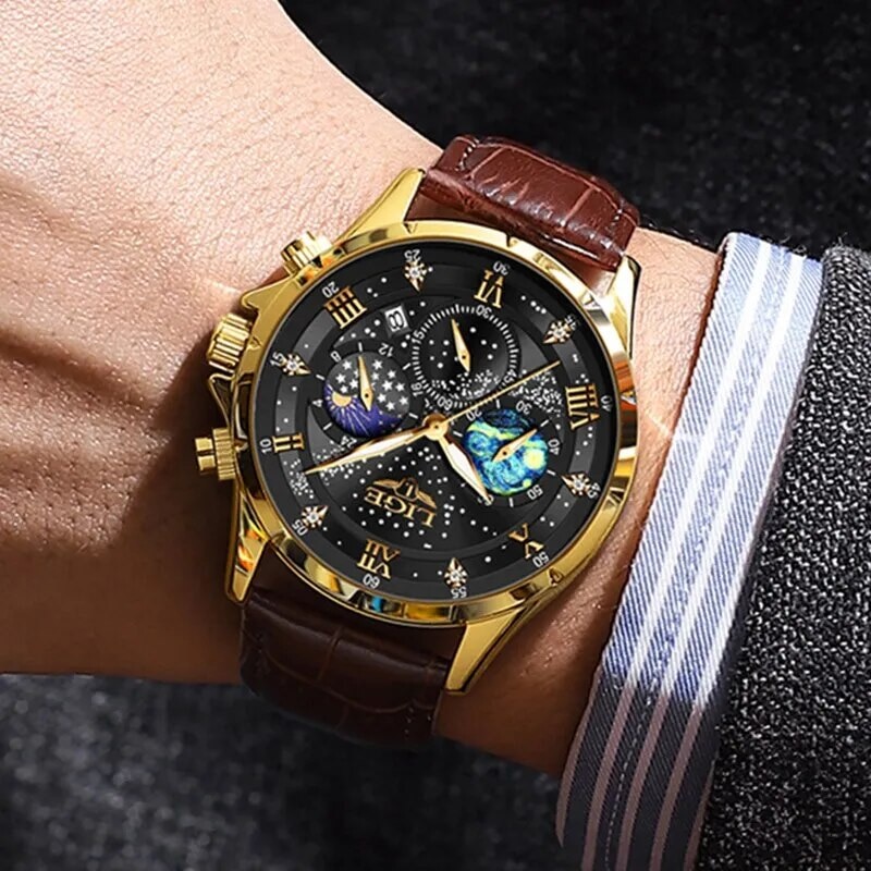 Ceas barbati de mana Lige Elegant Casual Fasion Quartz Analog Curea din ...