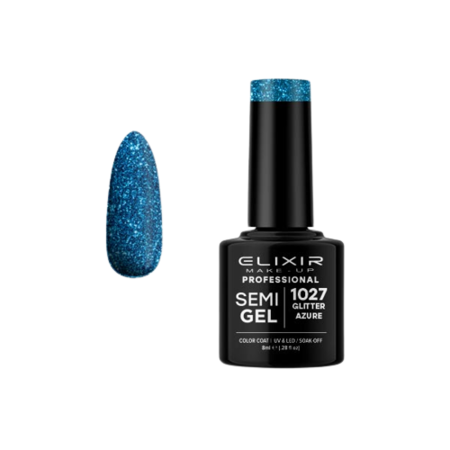 Oja semipermanenta Elixir Make-Up 1027 Glitter Azure 8ml - eMAG.ro