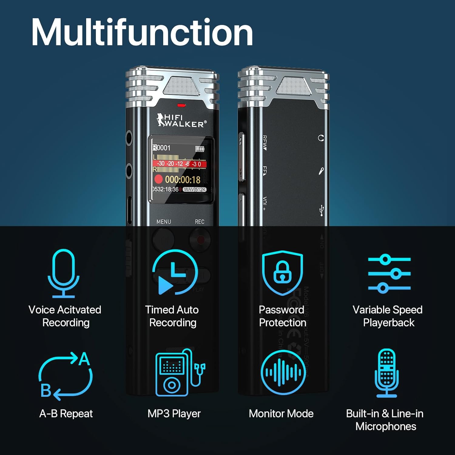 Reportofon digital 64GB, dictafon cu inregistrare HD si activare vocala ...