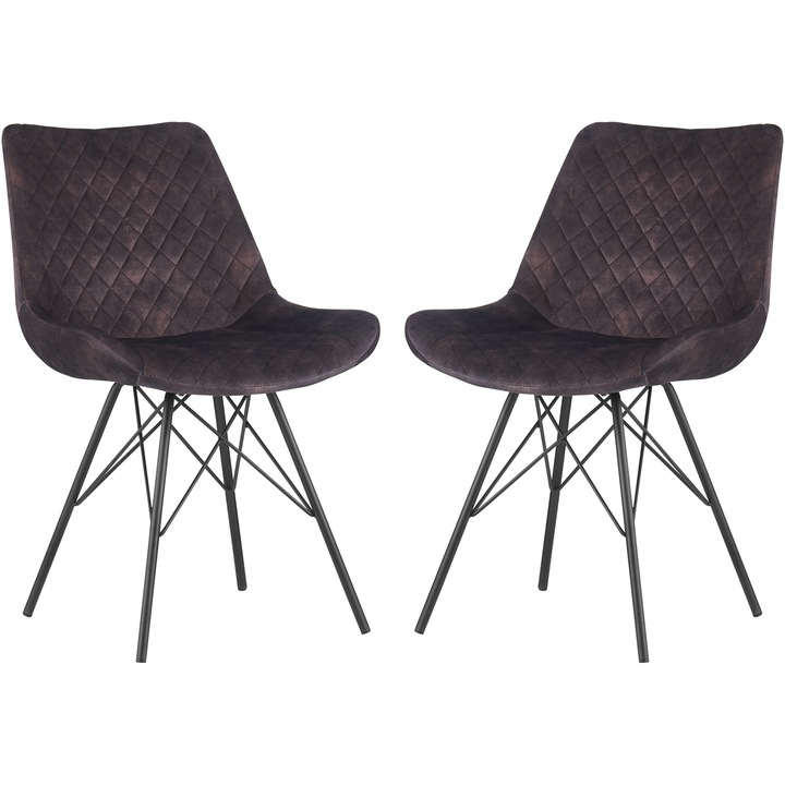 Set 2 scaune dining Kring Agnes, metal/catifea, Maro - eMAG.ro