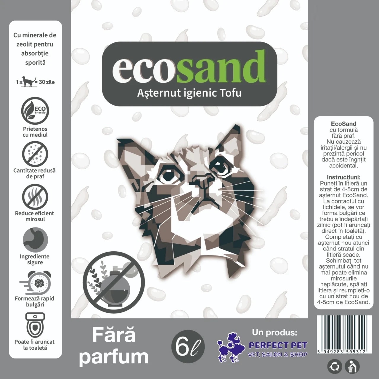 Asternut litiera pisici tofu 6L/2.5kg, Ecosand, fara parfum - eMAG.ro