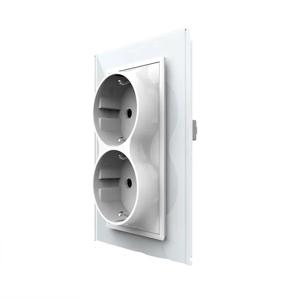 Priza Dubla Livolo cu Rama din Sticla Pentru Doza Simpla, Alb - eMAG.ro