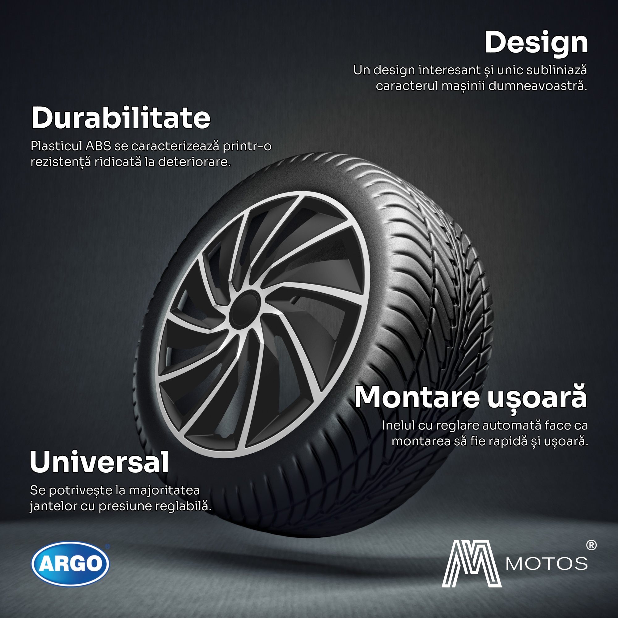 Set 4, Capace Roti, Gorecki, Argo, Turbo Van Silver Black, 17", ABS ...