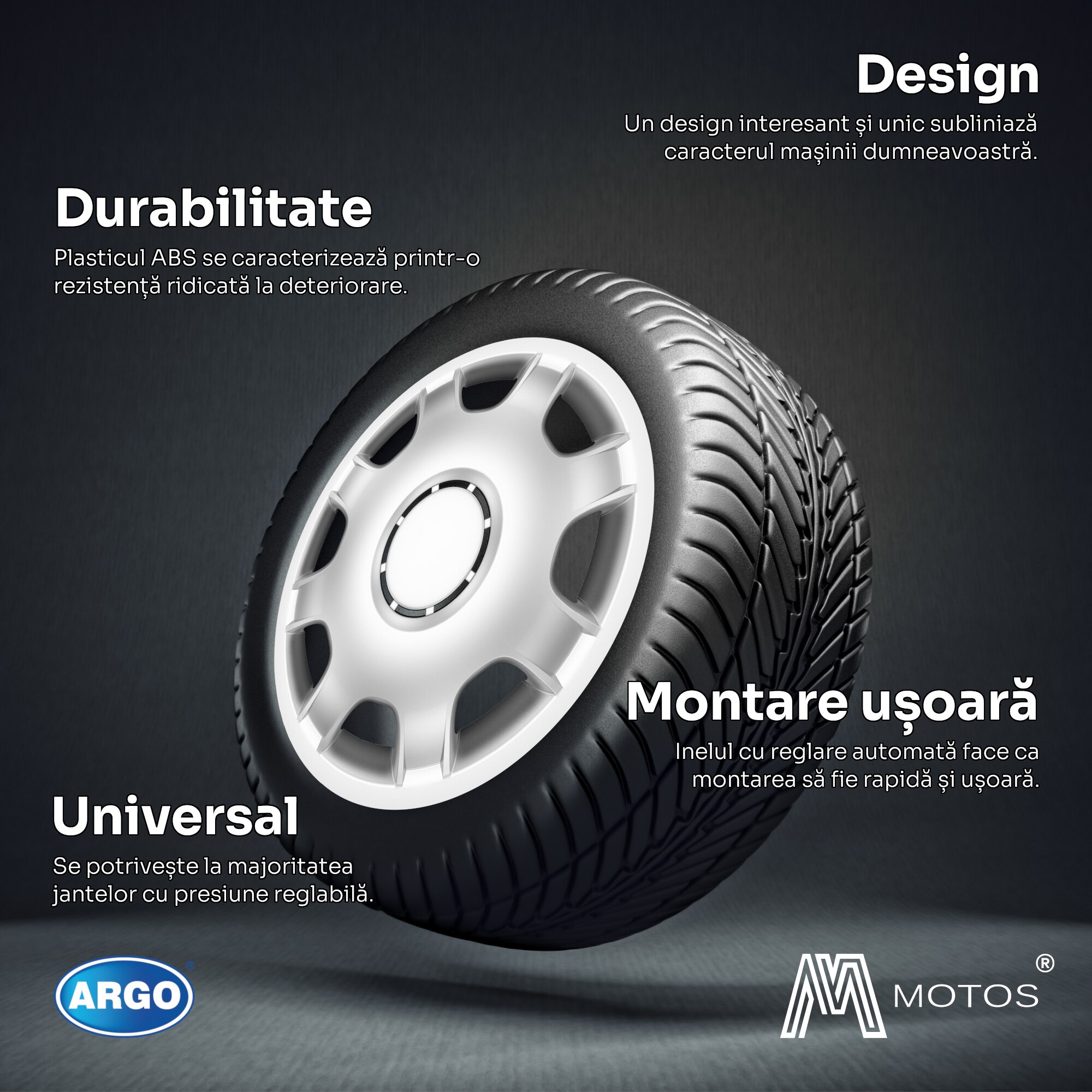 Set 4, Capace Roti, Gorecki, Argo, Speed Van, 16", ABS, Argintiu, Alb ...