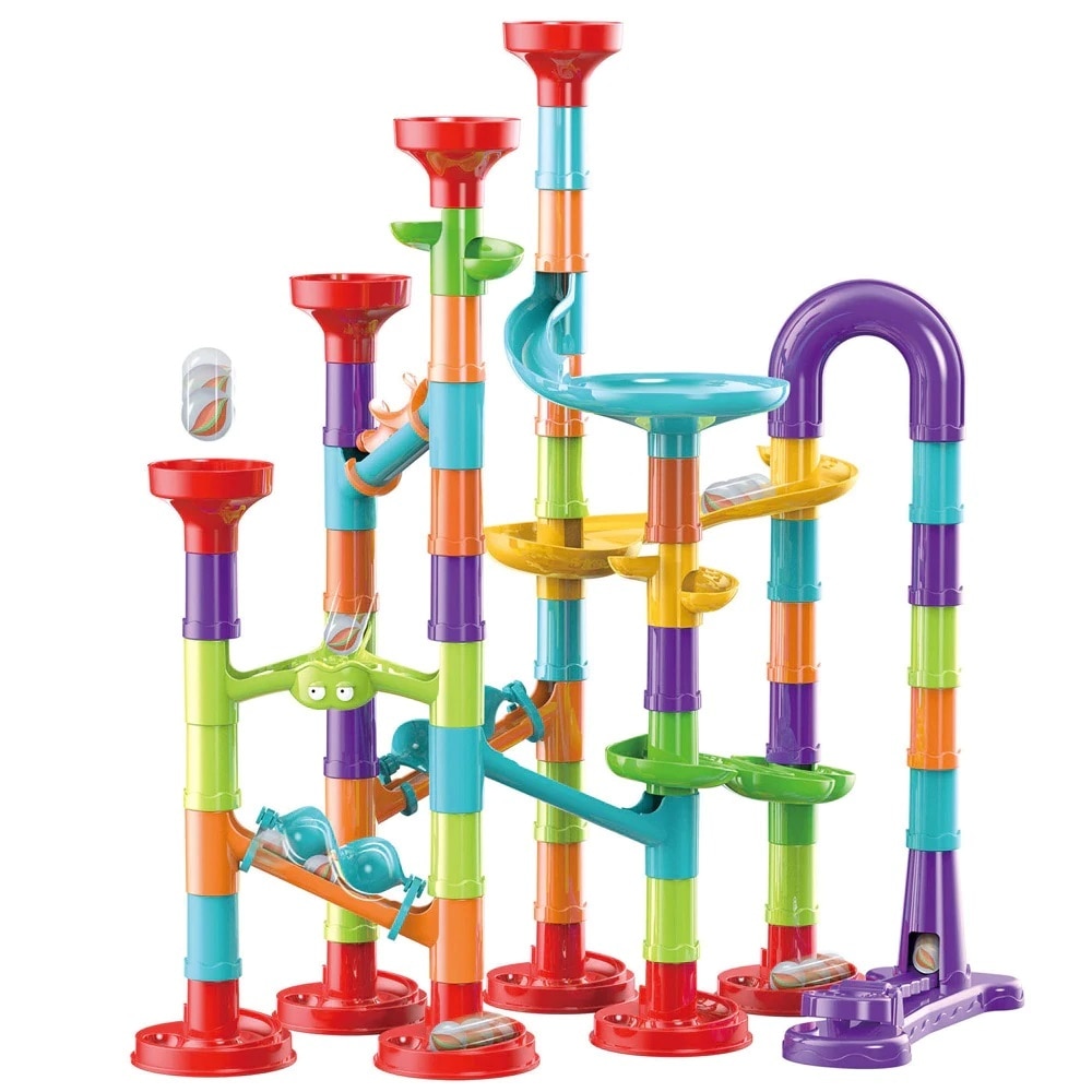 Set de constructie Marble Run cu bile din sticla, 93 piese, multicolor ...