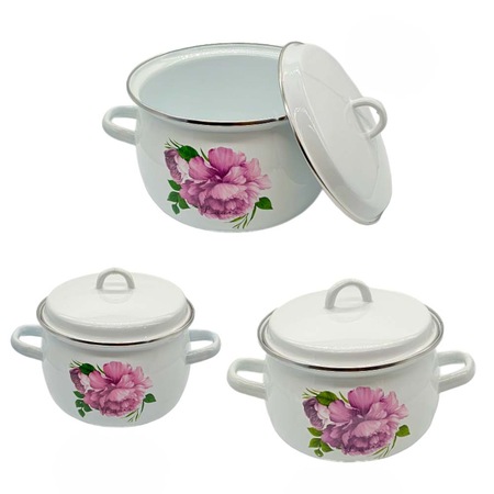 Set de 3 oale emailate bord inox cu capac, Laura - eMAG.ro