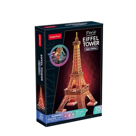 Puzzle 3D Cubic Fun - Night Edition, Turnul Eiffel, cu led, 51 piese ...