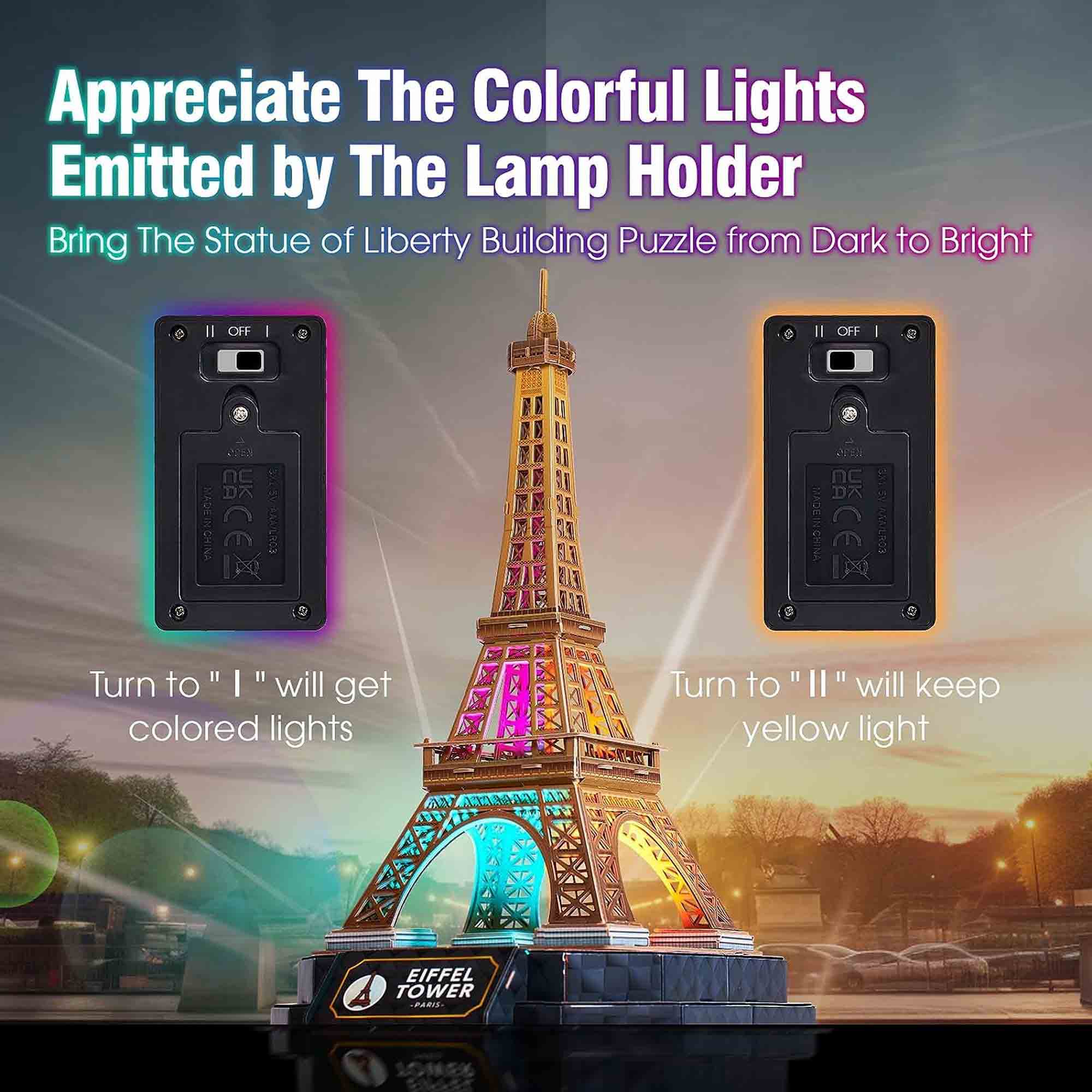 Puzzle 3D Cubic Fun - Night Edition, Turnul Eiffel, cu led, 51 piese ...