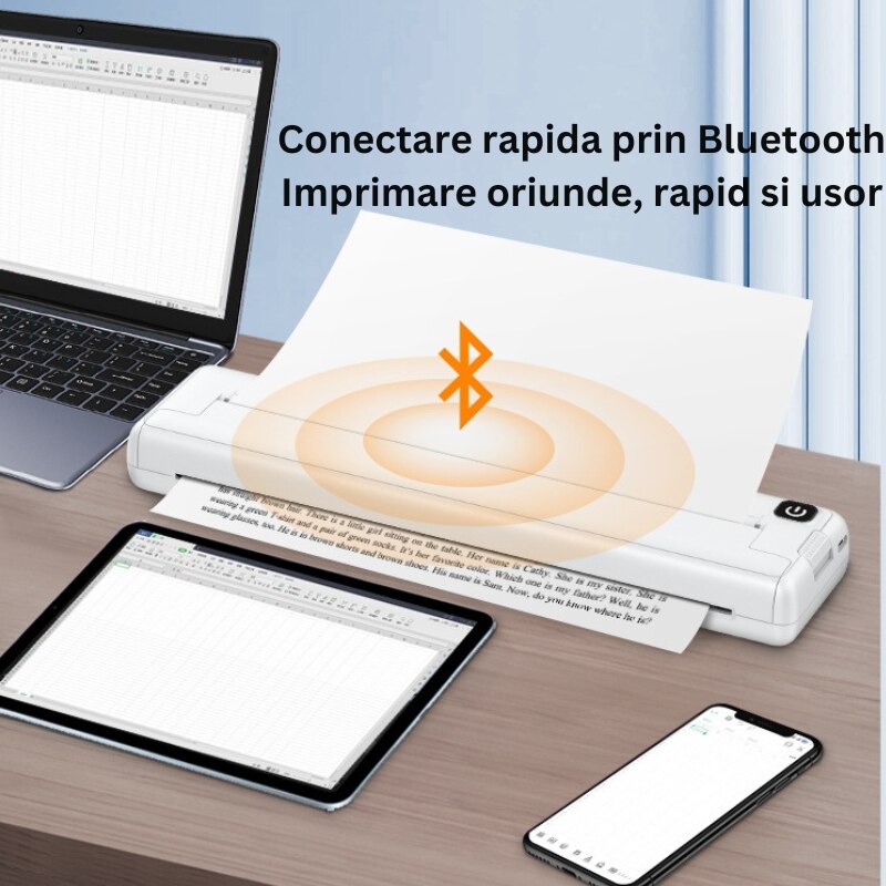 Imprimanta Termica Ecologica, Portabila, Conectare Prin Bluetooth, APP iPrint compatibil Android ...