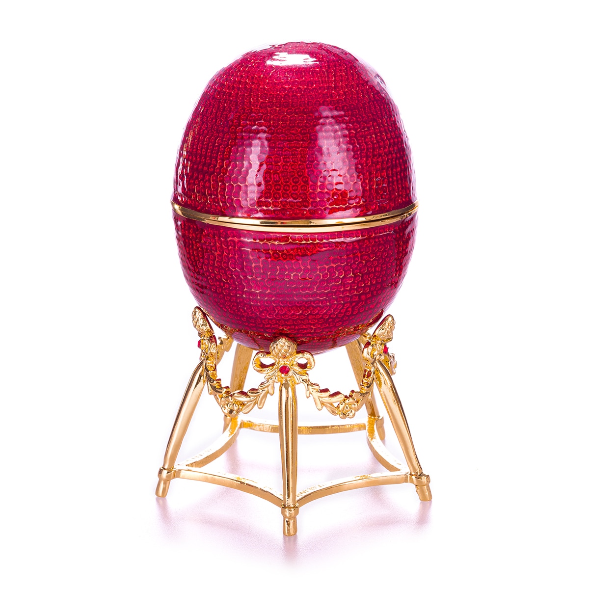 Cutie de bijuterii, Primul ou de gaina in stil Faberge, 13 cm, rosu ...